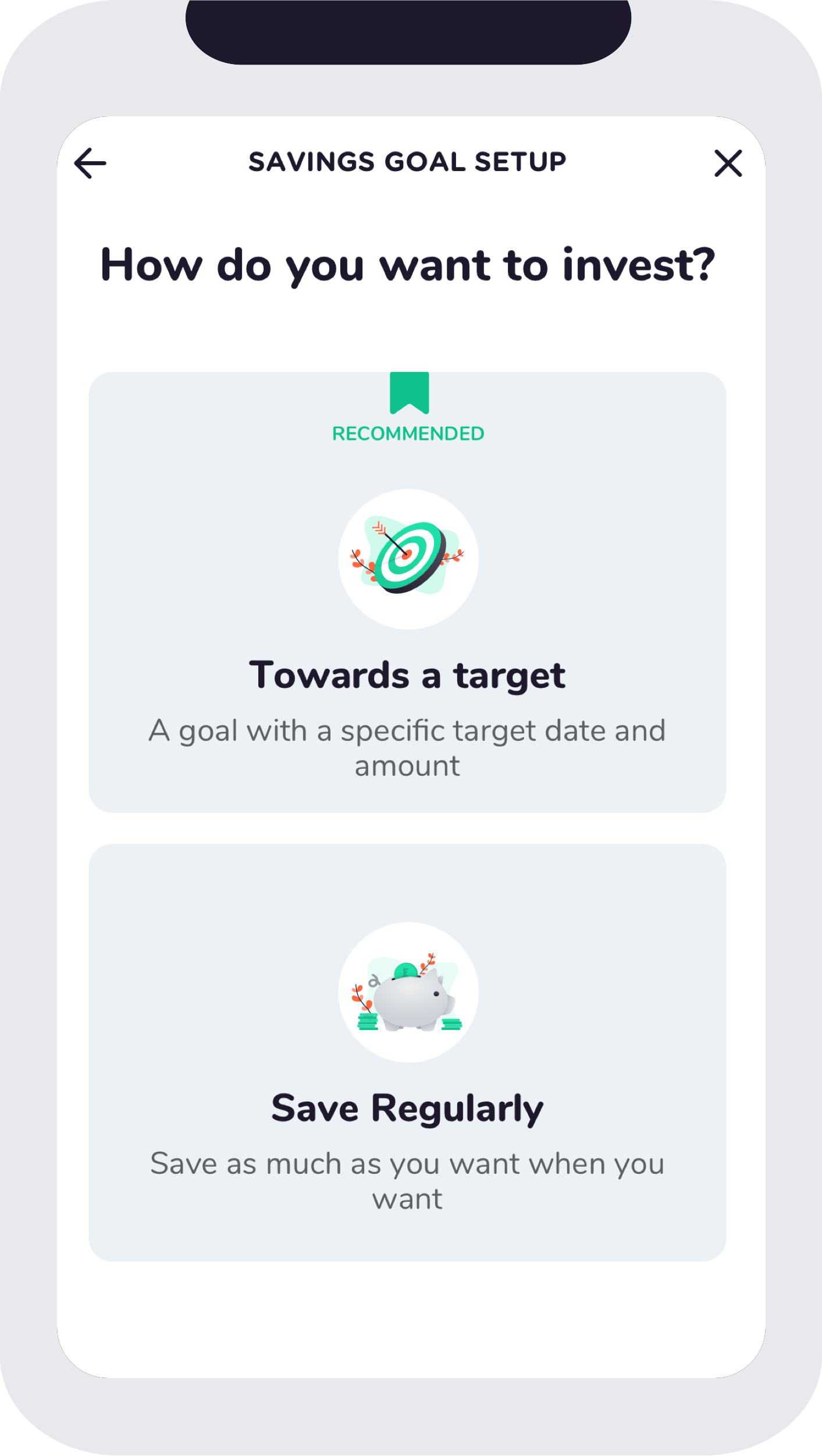Screenshot of investment strategy selection in Franc app