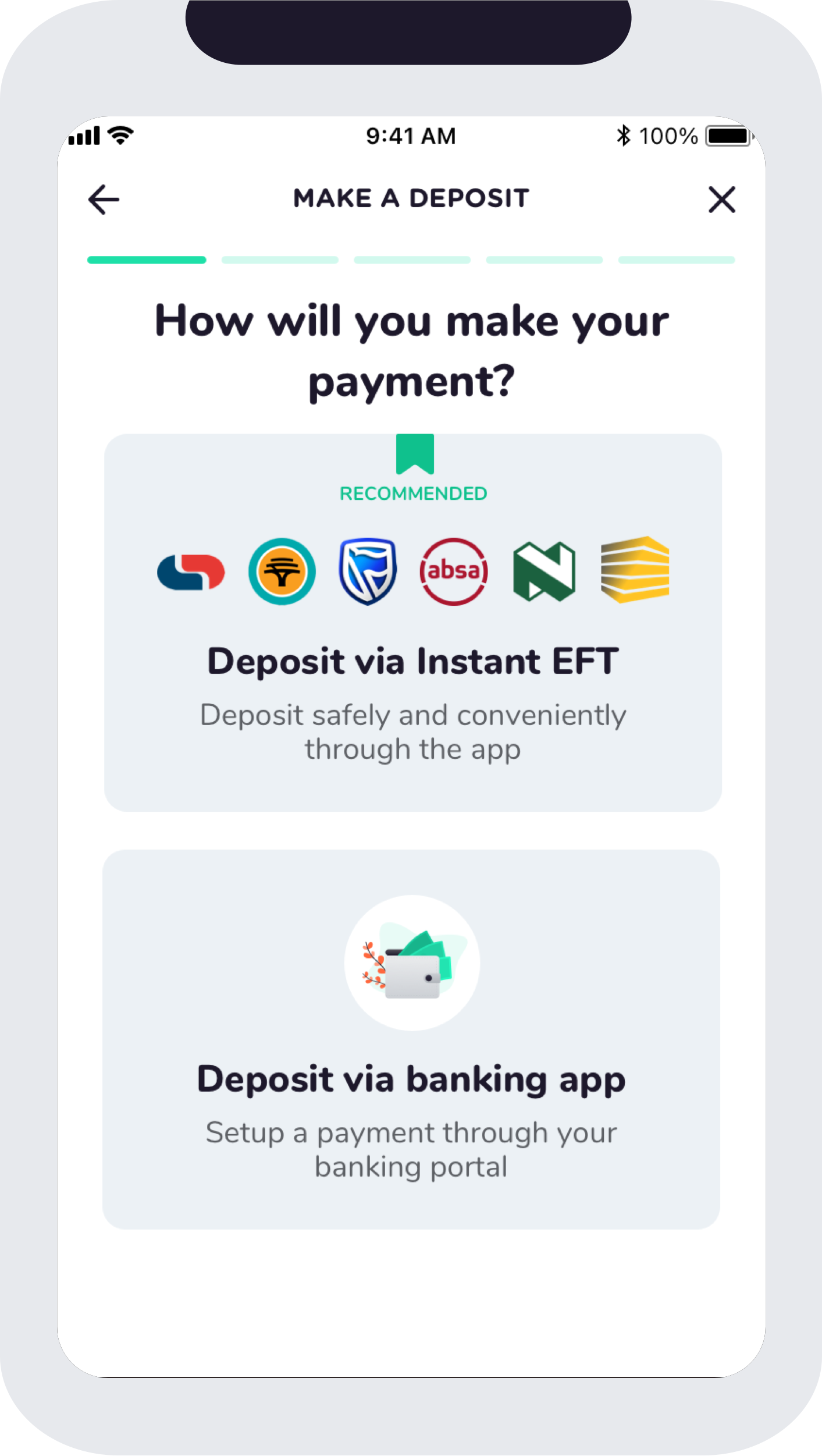Screenshot of deposit in Franc app