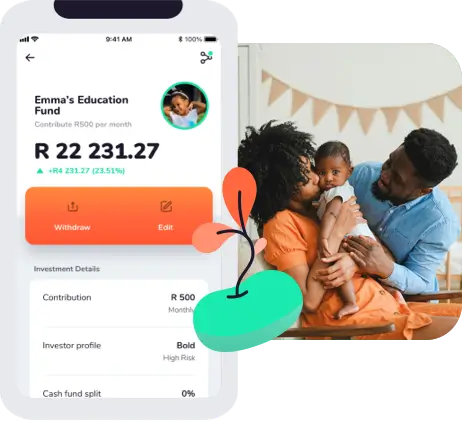 Franc app investment screen for a child's education fund and two ...