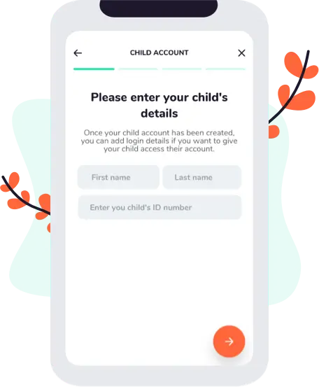Screenshot of child account setup in Franc app